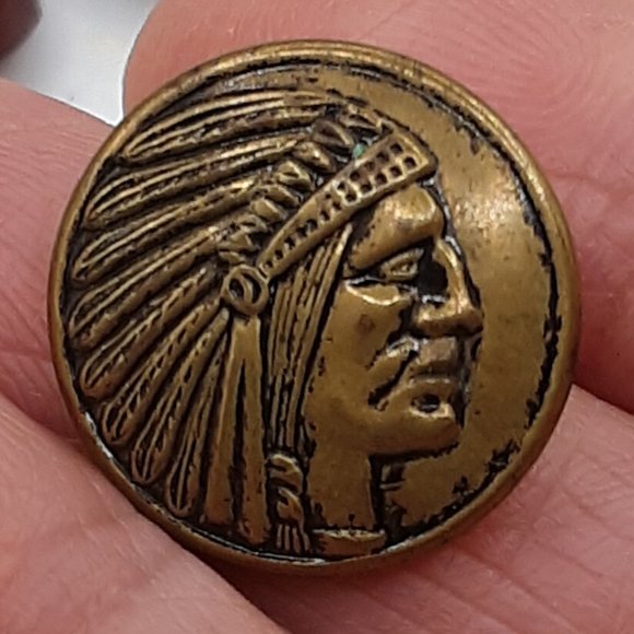 Office | Indian Chief Head Antique Shank Button Rare Find 190s Brass ...